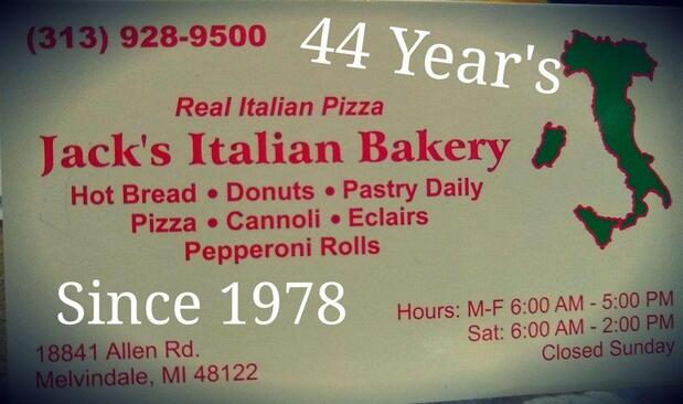Menu at Jack's Italian Bakery, Melvindale