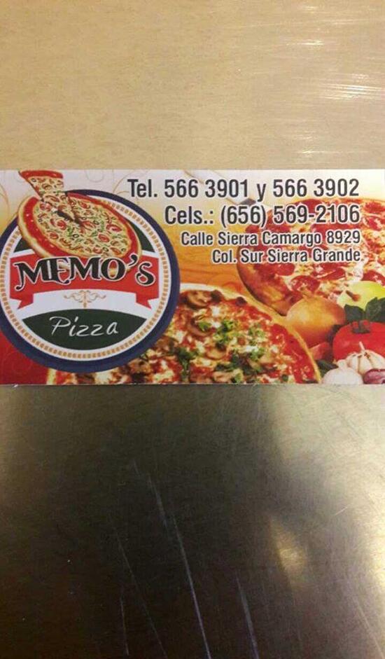 Menu at Memo's PIZZA pizzeria, Ciudad Juarez, Calle Sierra de Camargo