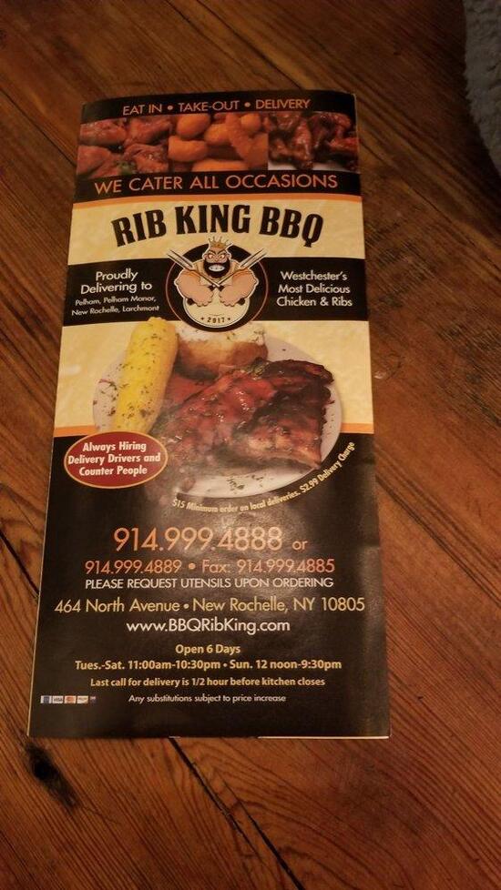 Menu at Rib King BBQ, New Rochelle