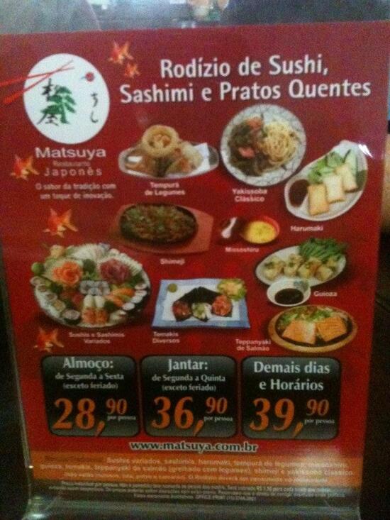 Menu at Matsuya Restaurante Japonês 松屋すし, São Paulo