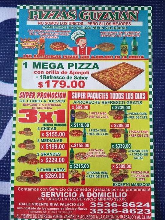 Menu at Pizzas Guzmán restaurant, Ciudad López Mateos