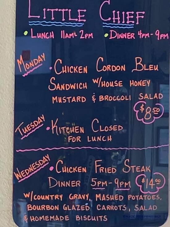 Menu at Little Chief Saloon pub & bar, Worland