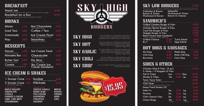 Menu at Sky High Diner fast food, Vernon
