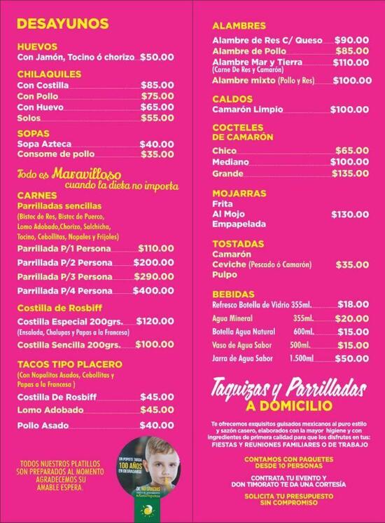 Carta del restaurante Tortas Don Timorato, Atlixco, Blvd. Dr. Y Gral ...