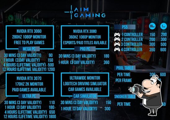 Menu at Aim Gaming Cafe, Mumbai