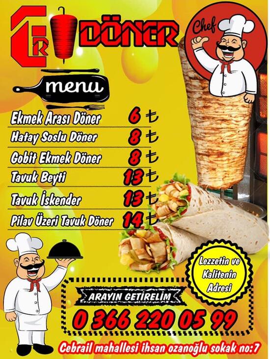 Menu at CHEF DÖNER, Kastamonu, İhsan Ozanoğlu Sokak No: 7