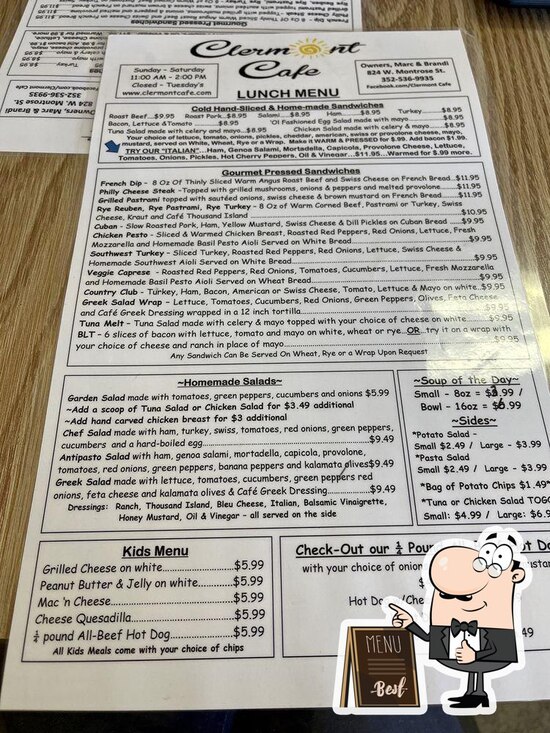 Menu at Clermont Cafe, Clermont, 824 W Montrose St