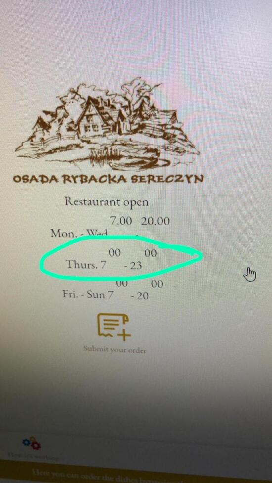 Menu at Osada Rybacka Sereczyn restaurant, Pabianice
