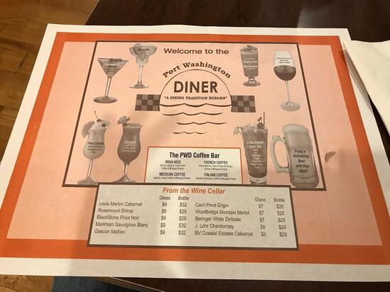 Menu at Port Washington Diner restaurant, Port Washington