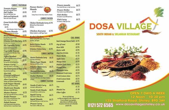 Menu at Dosa Village restaurant, Solihull