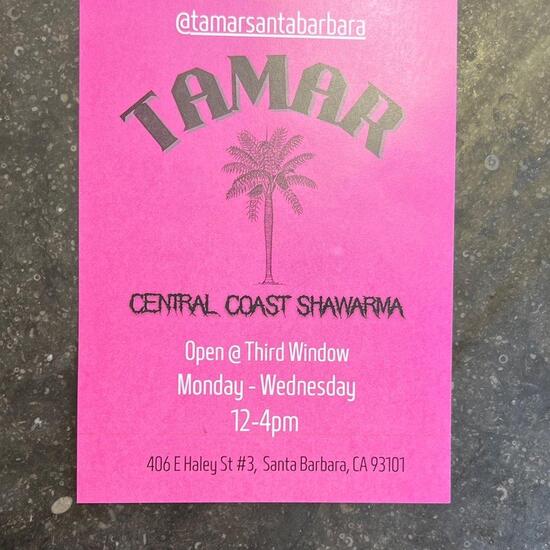 Menu at Tamar restaurant, Santa Barbara