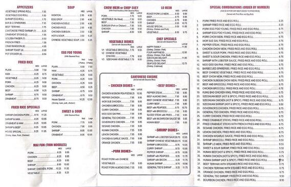 Menu at China Mountain III restaurant, Cleveland, Cedar Ave