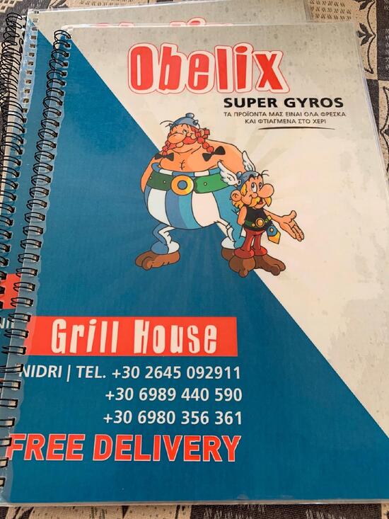 Menu at Obelix, Nydri