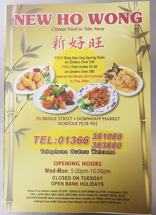 Menu at Ho Wong fast food, Downham Market