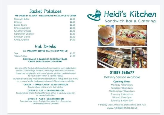 Menu at Heidi's Kitchen, Uttoxeter