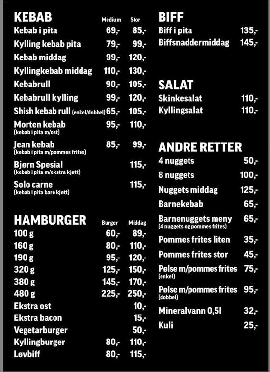 Menu at Gol Kebab og pizza As restaurant, Gol