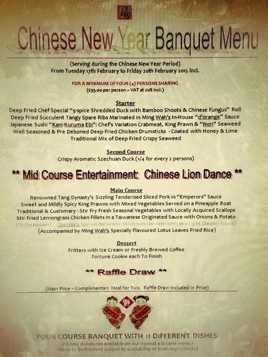 Menu at Ming Wah restaurant, Weymouth