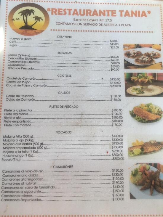 Menu at Restaurant Tania, Mexico
