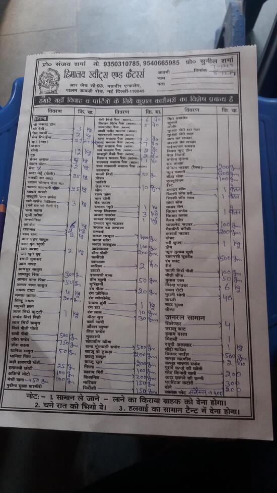 Menu at Himalaya Sweets, New Delhi