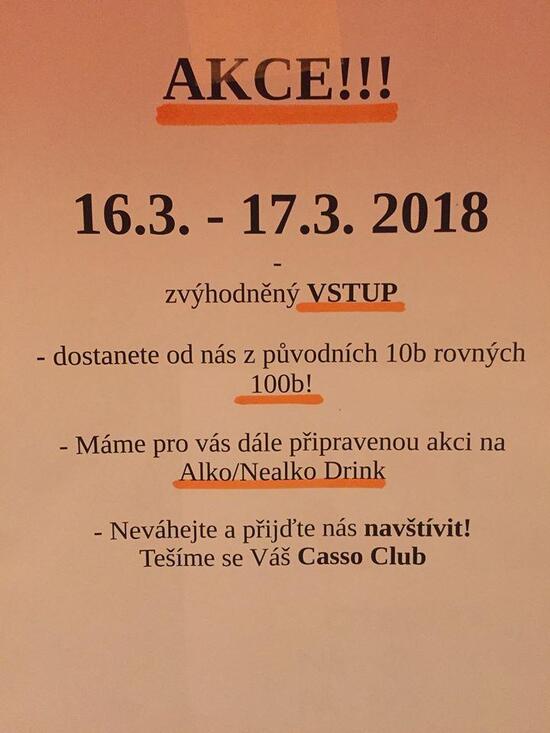 Menu at Casso club, Horovice