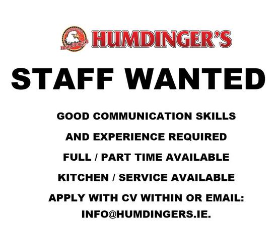 Menu at Humdinger's restaurant, Waterford