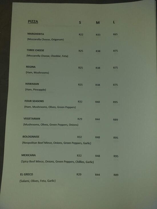 Menu at @Home Pizza pizzeria, Brakpan