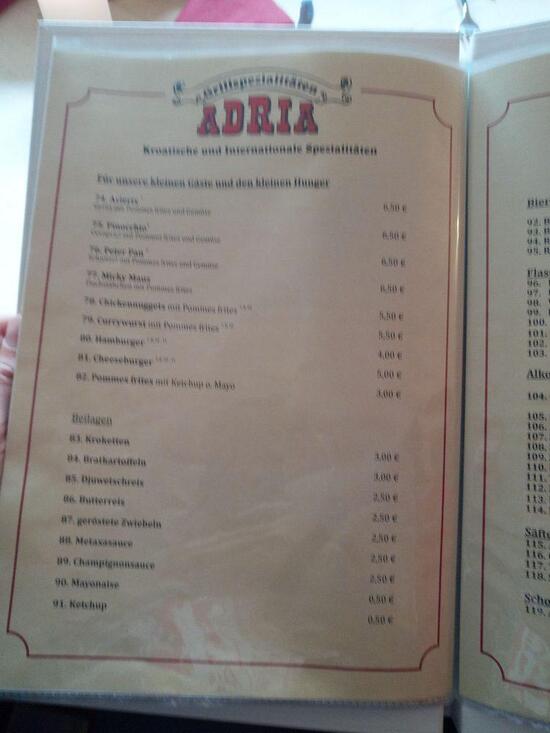 Speisekarte von ADRIA Grill BBQ, Braunlage