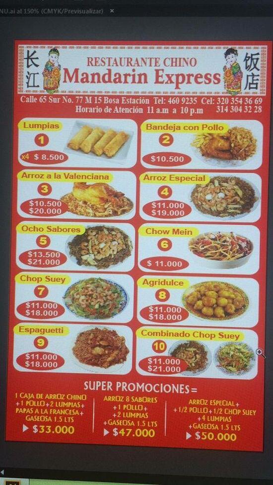 Carta de Restaurante Chino Mandarin Expres, Bogotá