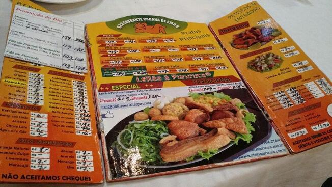 Menu at Cabana de embu restaurant, Embu das Artes