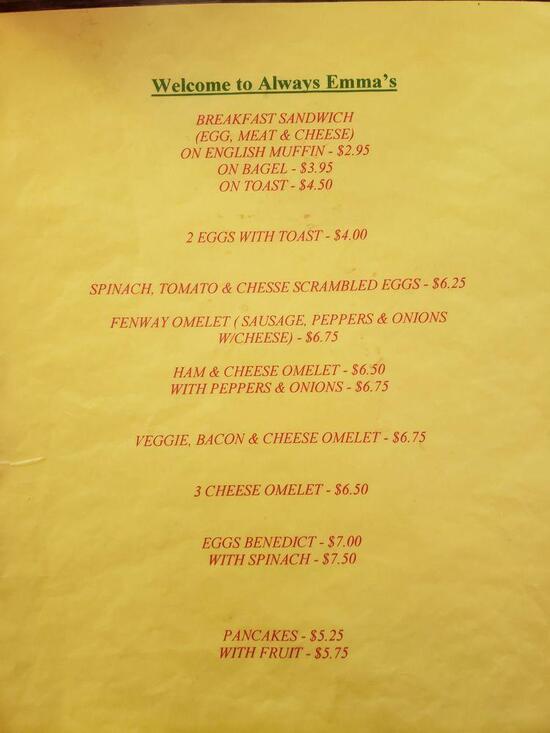 Menu at Always Emma's Cafe, Readsboro