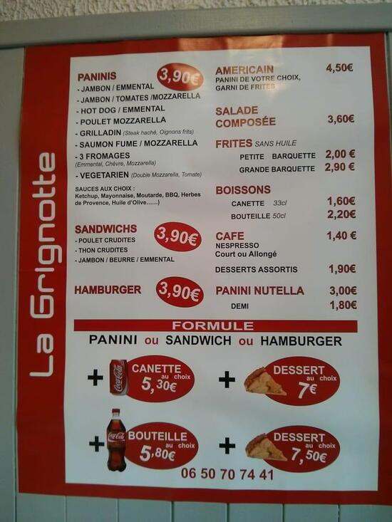 Menu au La Grignotte fast food, Lyon