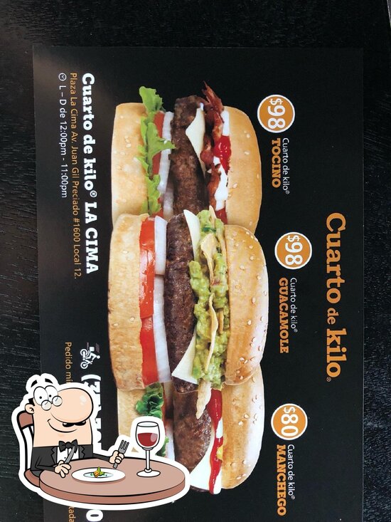 Menu at Cuarto de kilo restaurant, Zapopan, Plaza La Cima 1600-L-12