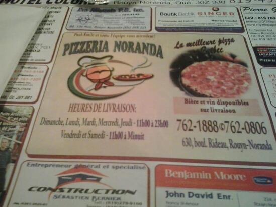 Menu au Noranda Pizzeria, Rouyn-Noranda, 630 Boul Rideau