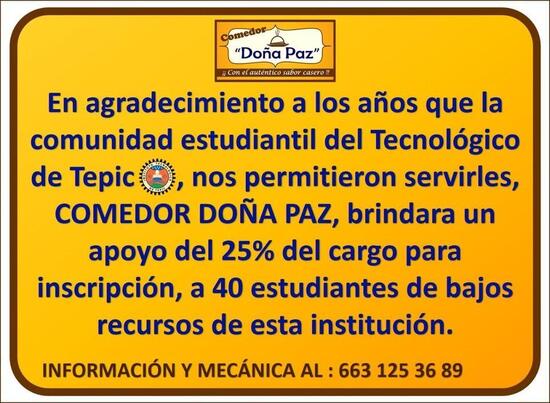 Carta del restaurante Comedor IT Tepic "Doña Paz", Tepic