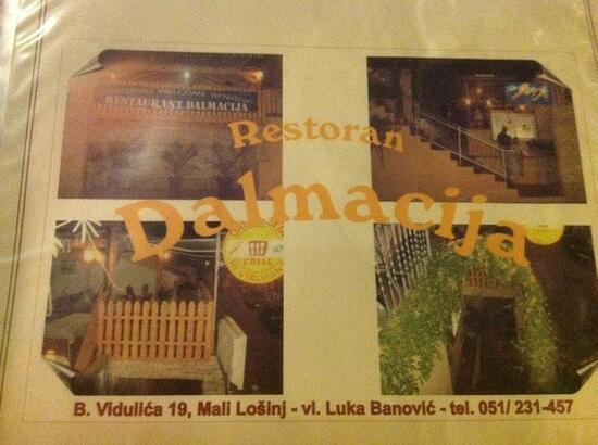 Menu da RESTAURANT DALMACIJA, Lussinpiccolo