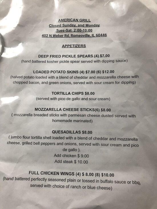 Menu at Stella's Bar & Grill, Romeoville