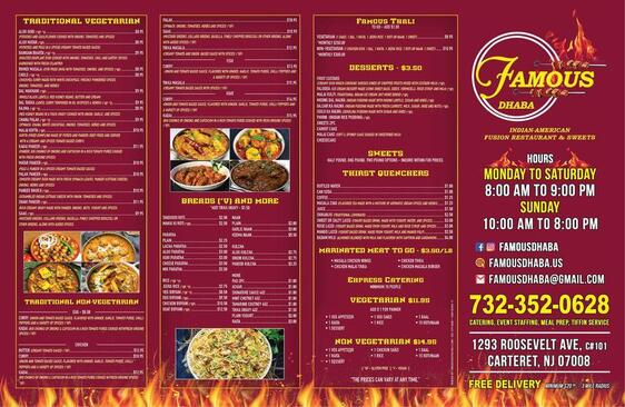 Menu at Famous Dhaba restaurant, Carteret