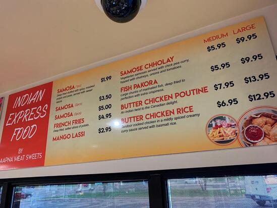 Menu at Indian Express Food, Edmonton