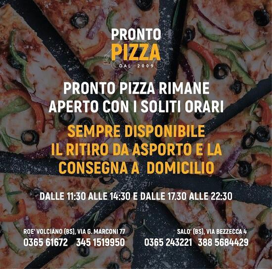 Menu da Pronto Pizza Salò pizzeria, Salò