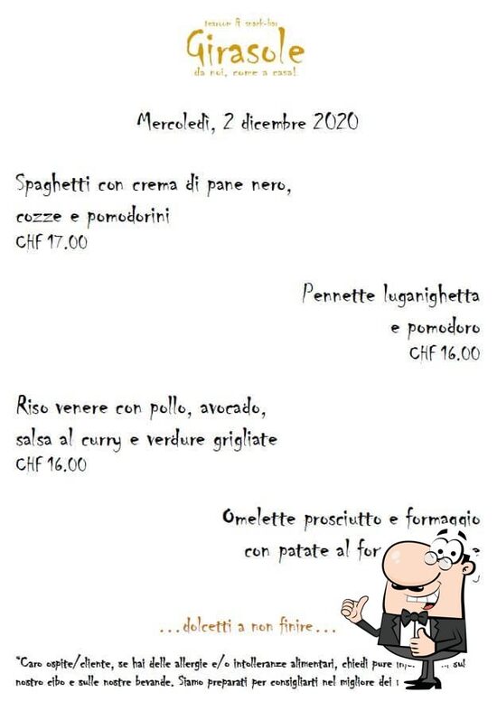 Menu at Snack Bar Girasole, Lugano