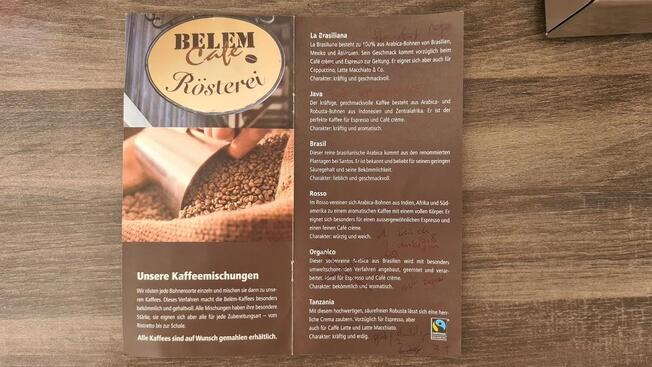 Menu at Belém Café Rösterei AG, Schüpfen
