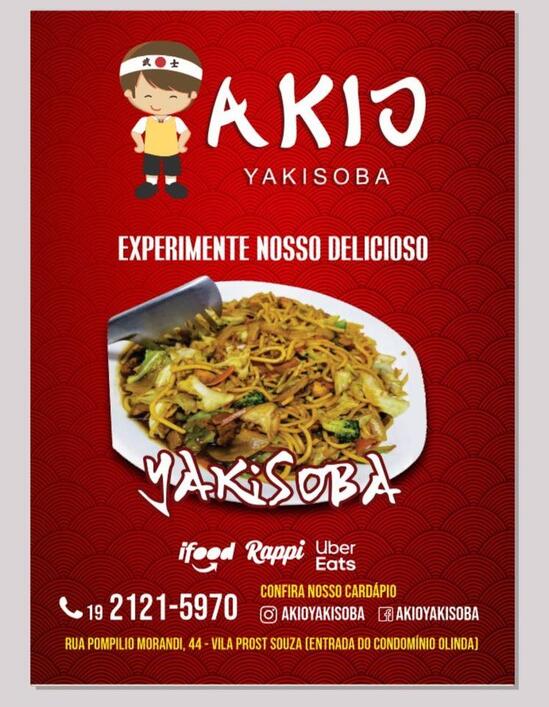 Menu em Akio Yakisoba restaurante, Campinas, rua pompilio morandi