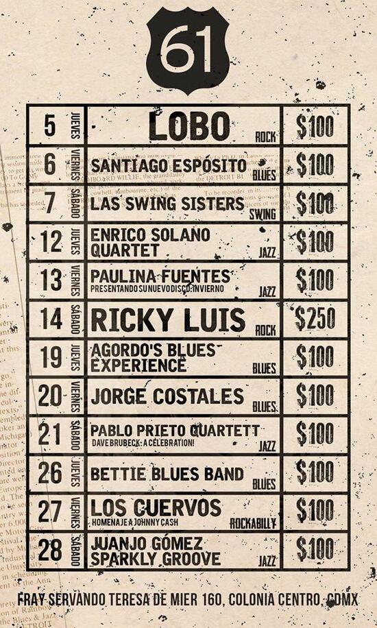 Menu at El 61 pub & bar, Mexico City