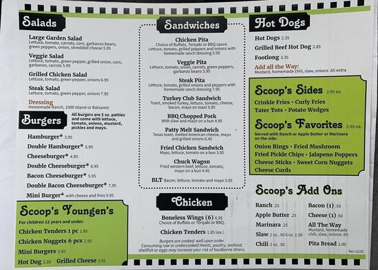 Menu at Southern Scoops and Sandwiches, Jefferson