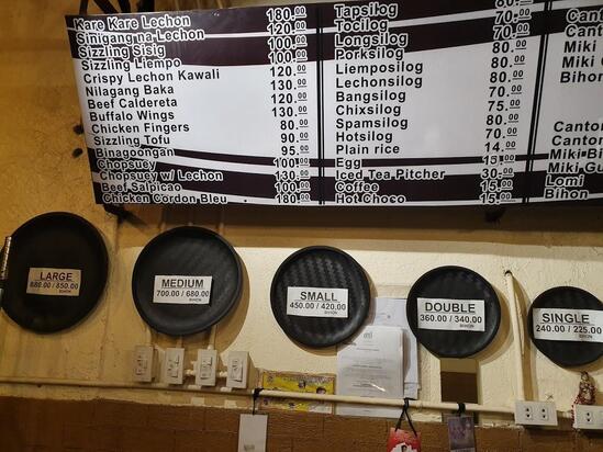 Carta del restaurante Pancitan sa San Vicente, Mandaluyong