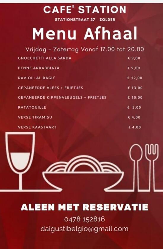 Menu at Cafe Station, Heusden-Zolder, Stationsstraat 37/1