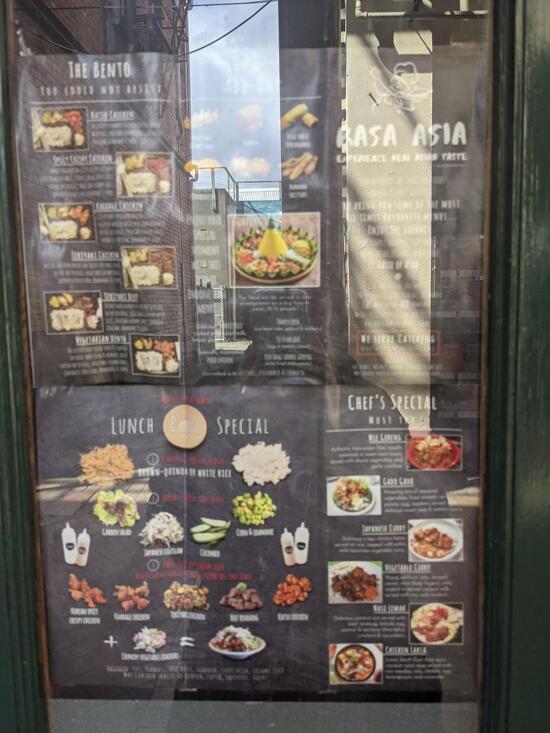 Menu at Rasa Asia restaurant, Timaru