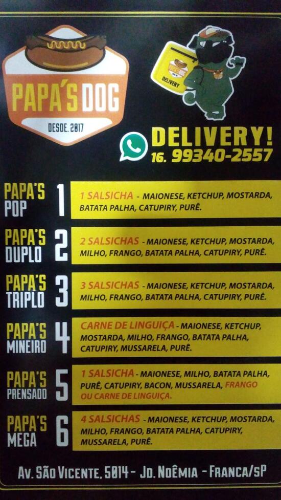 Menu em Papa´s Dog restaurante, Franca