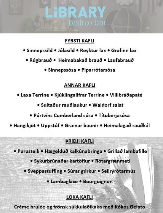 Speisekarte von LiBRARY bistro/bar, Reykjanesbær, Park Inn by Radisson