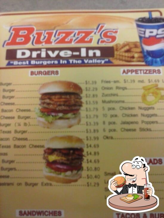 Menu at Buzz's Drive In fast food, Goshen